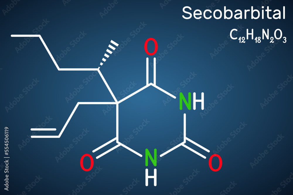 Secobarbital molecule. Barbiturate drug with anaesthetic ...