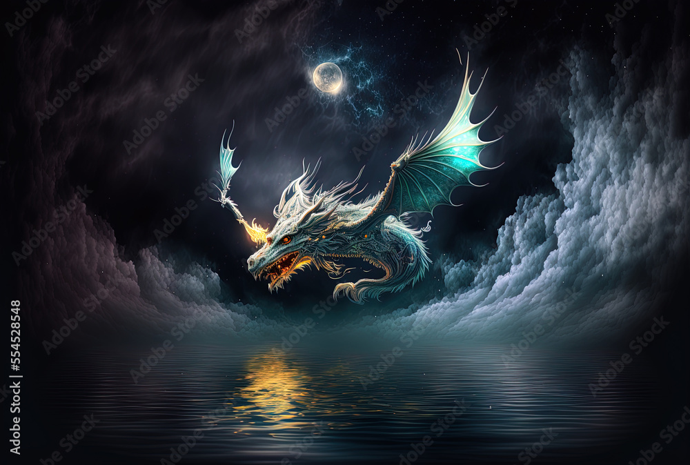 Ilustración de Stock Dragon ghost from a fairy tale soaring beneath the ...