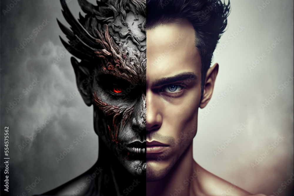 Stock-Illustration „Half demon and half angel (man). Concept of good ...