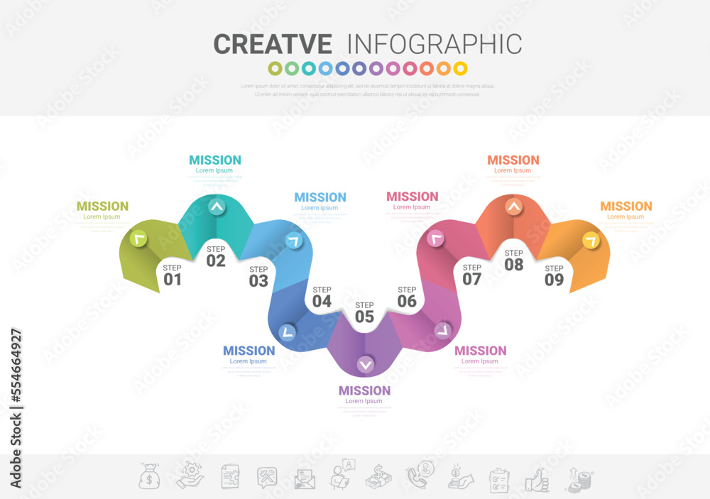 Infographic design template with 9 options, Can be used for process ...
