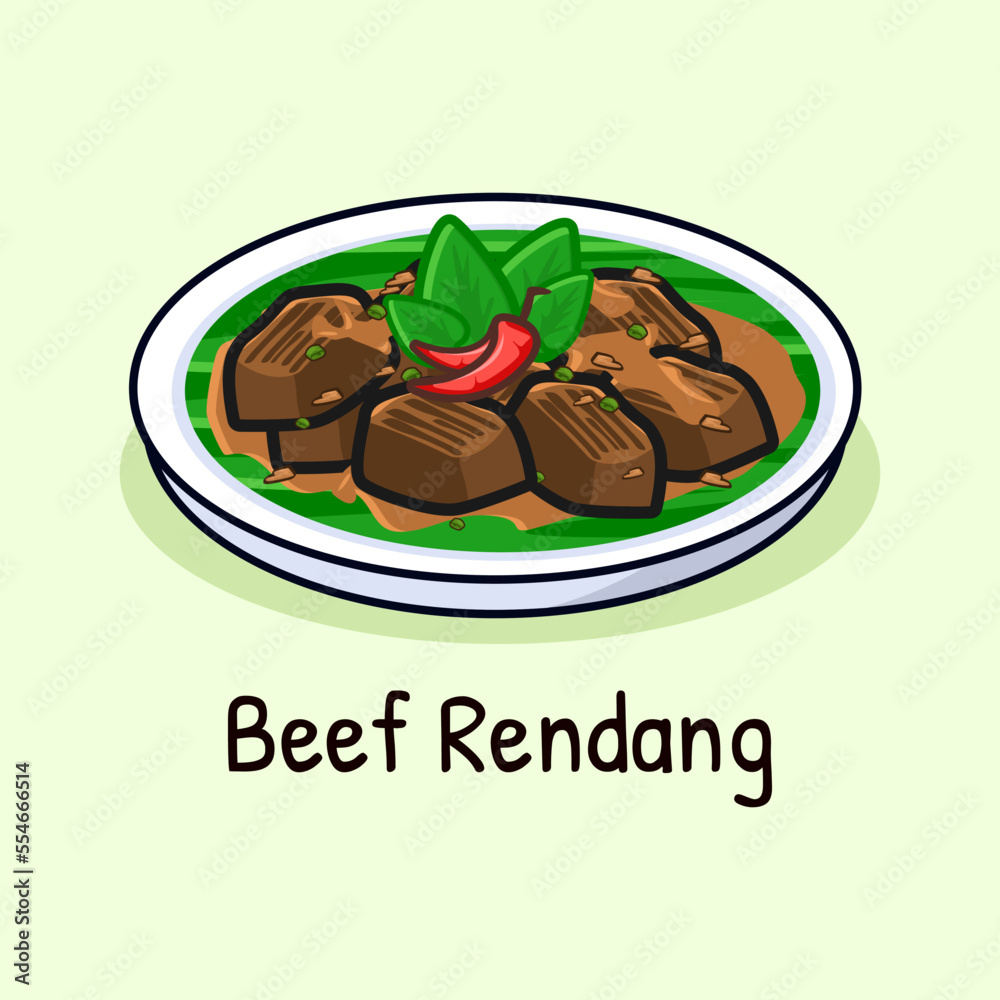 Beef rendang popular food from Padang Indonesia vector cartoon art ...