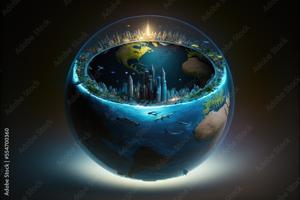 The shape of the earth. Sci-fi background with planet and abstract ...