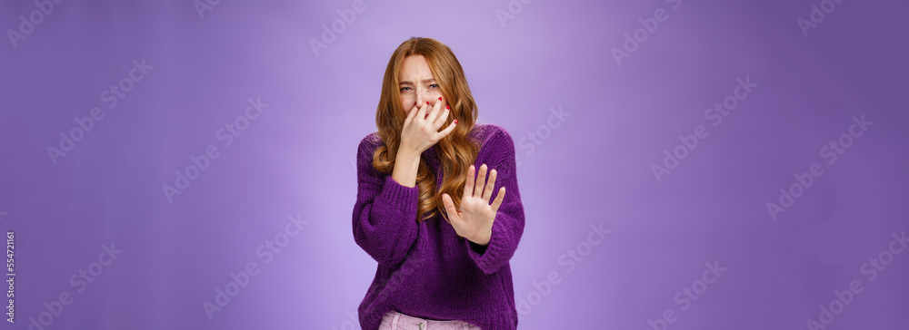 Oh gosh how stink take away, gross. Portrait of disgusted and ...