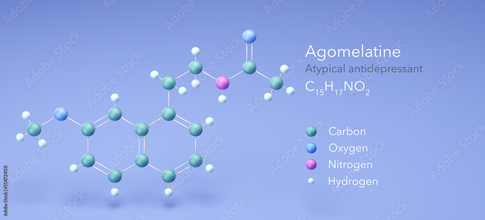 agomelatine molecular structures, Atypical antidepressant 3d model, Structural Chemical Formula ...