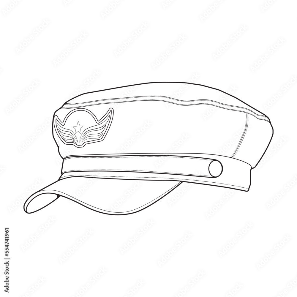Outline military cap vector illustration isolated on white background ...