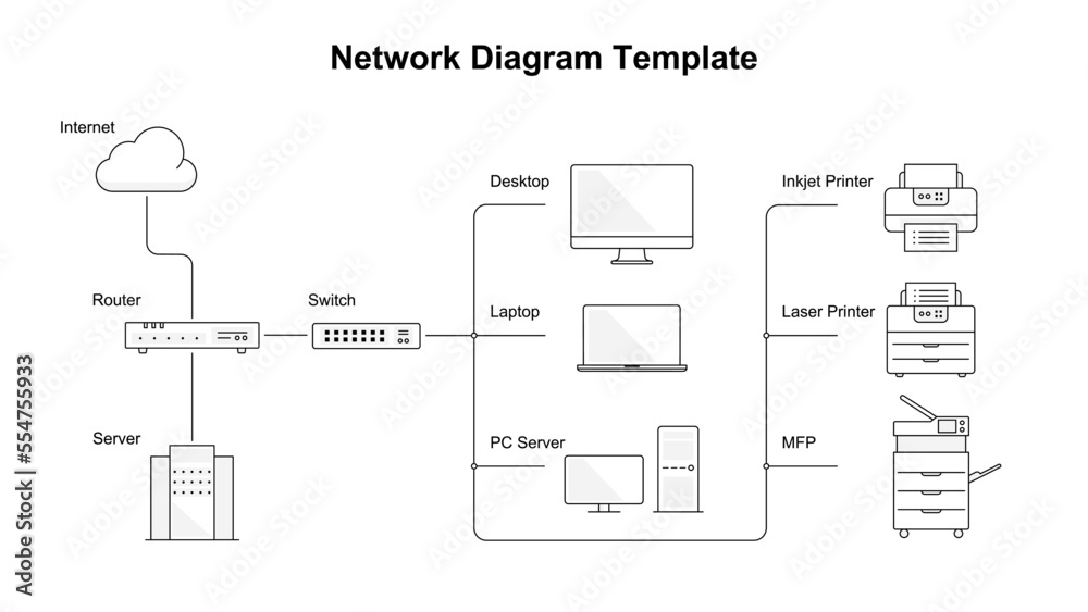 Computer network device icons and network diagram example illustration ...