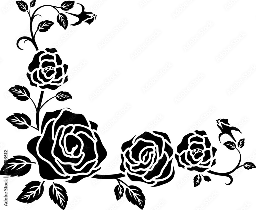 floral border black rose silhouette flower Stock Vector | Adobe Stock