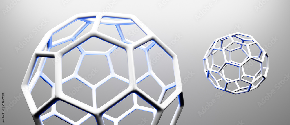 Buckminsterfullerene C60 Molecule model, allotrope of fullerene carbon ...