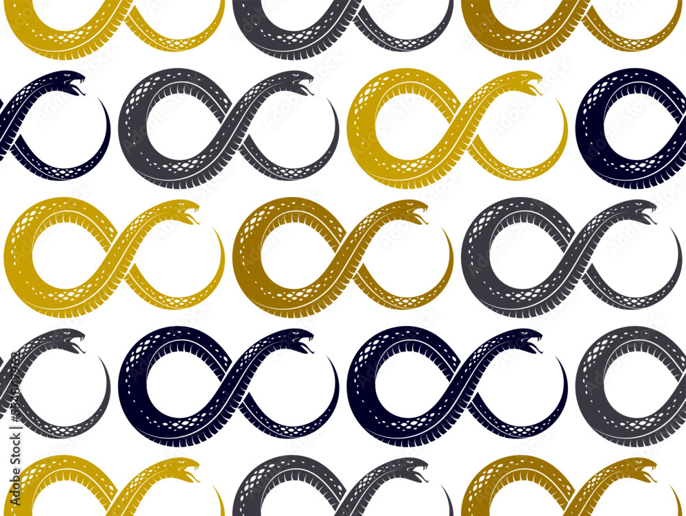 Seamless snakes pattern in vintage drawing style, dangerous poisoned ...