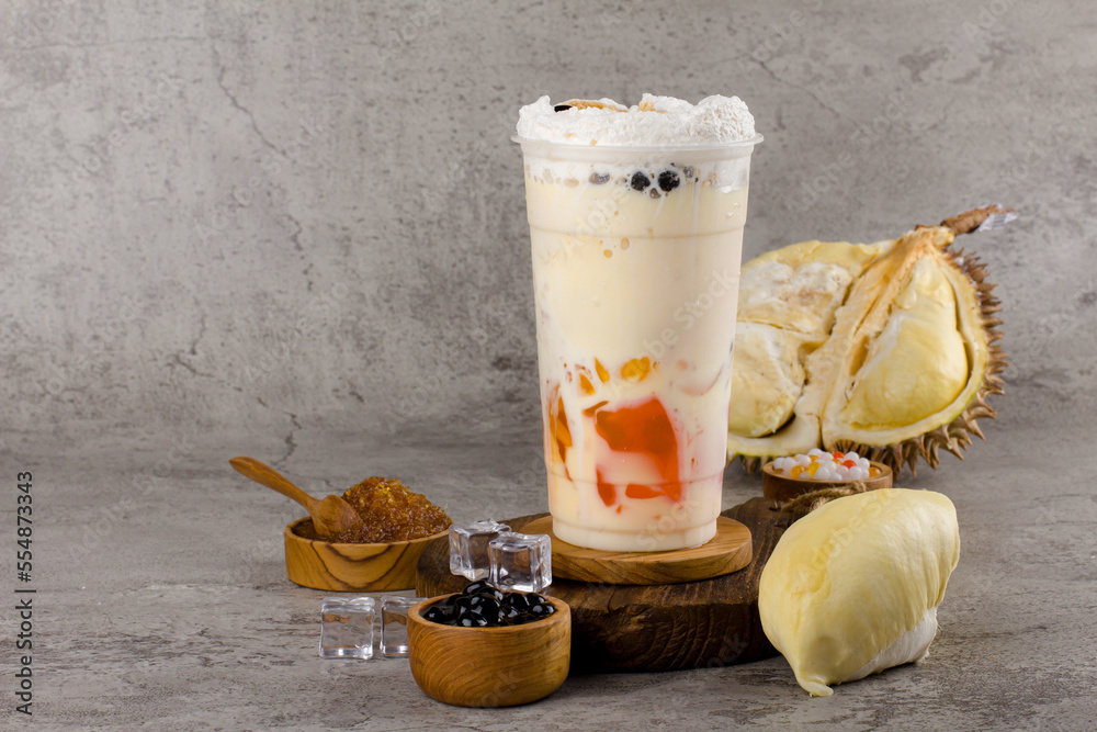 Boba or tapioca pearls is taiwan bubble milk tea in plastic cup with ...