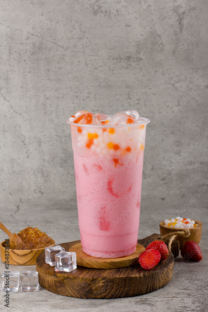 Boba or tapioca pearls is taiwan bubble milk tea in plastic cup with ...