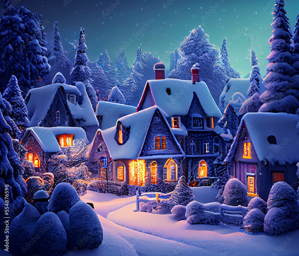 Illustration Stock Christmas village with snow. Winter village ...