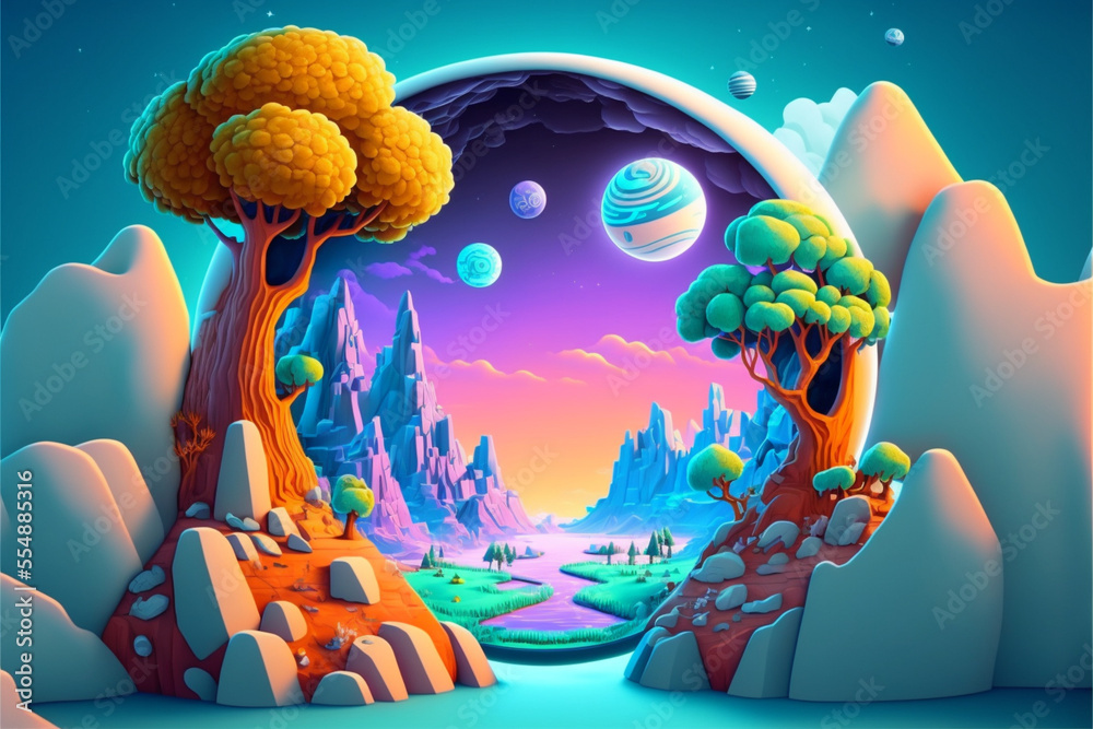 Generative AI, incredible fantastic cute backdrop, cute cartoon ...
