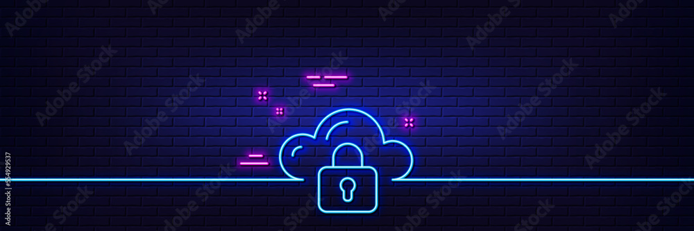 Image vectorielle Stock Neon light glow effect. Cloud computing protection line icon. Internet ...