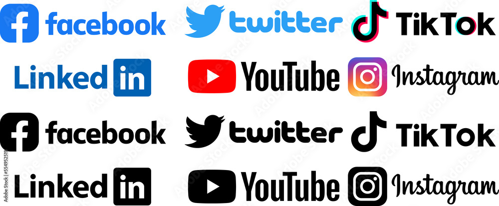 Set popular official social media logos on transparent background ...