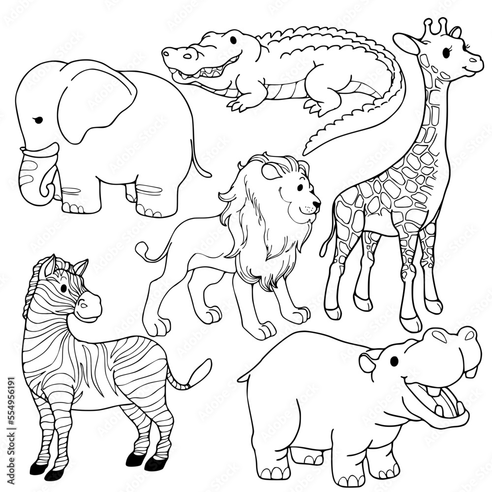 Safari animal coloring page vector illustration isolated on white ...
