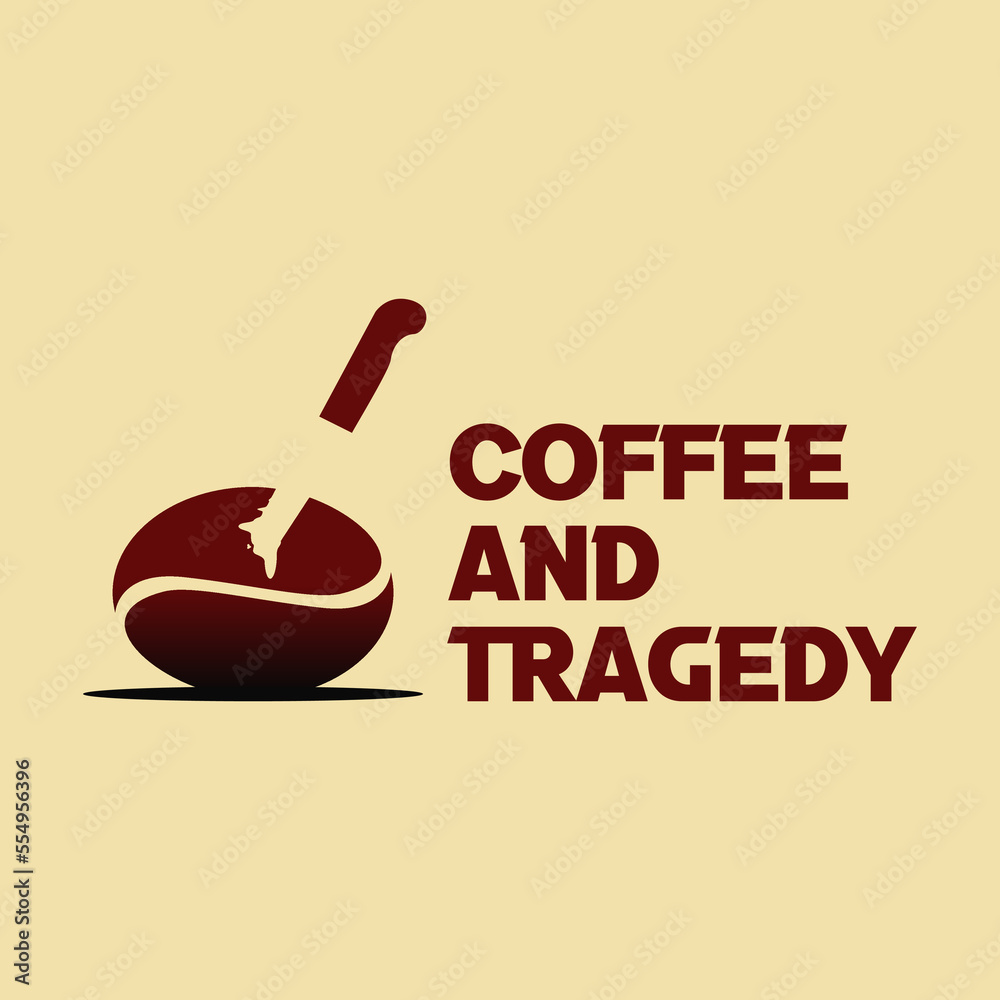 combination silhouette of coffee bean with knife stuck and bleeding blood negative space ...