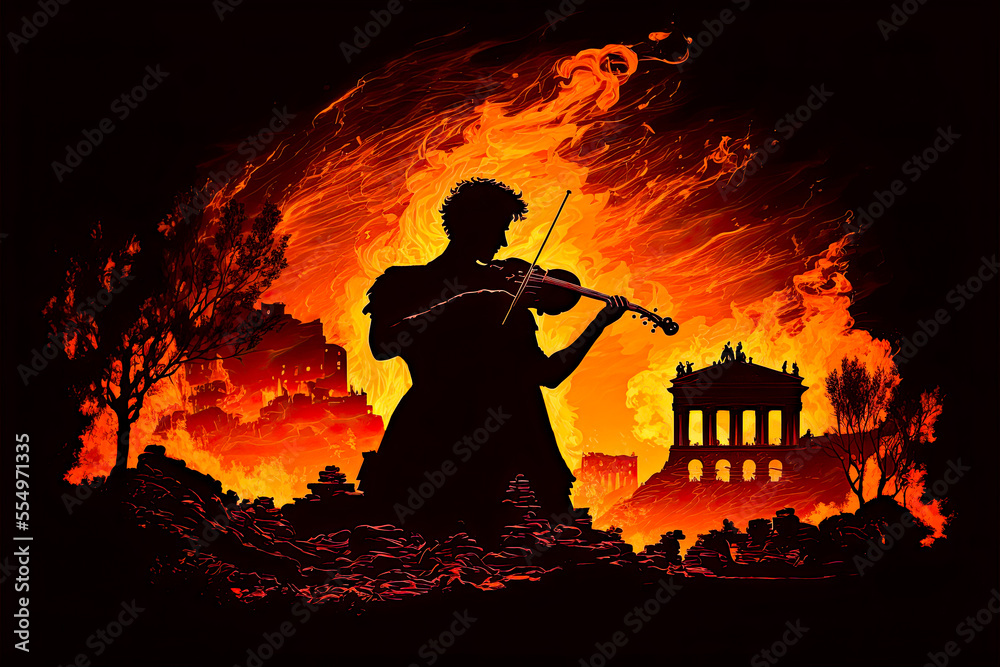 Emperor Nero fiddling while Rome burns. Generative AI Stock ...