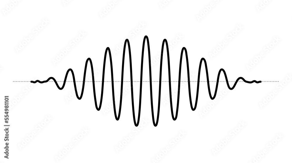 Sinusoid fading signal. Black curve sound wave. Voice or music audio ...
