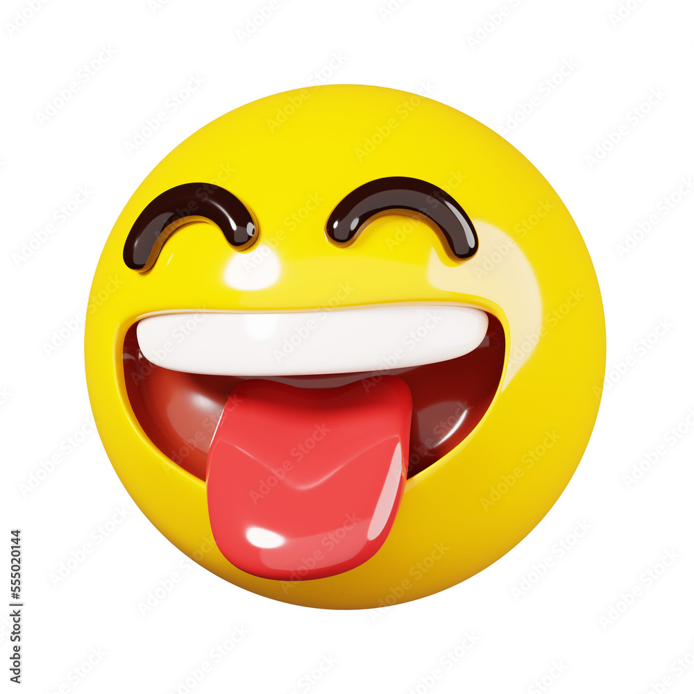 Laughing emoji with an open mouth and sticking tongue. Yellow face ...