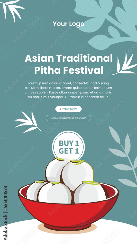 Asian traditional pitha festival vector template Stock Vector | Adobe Stock