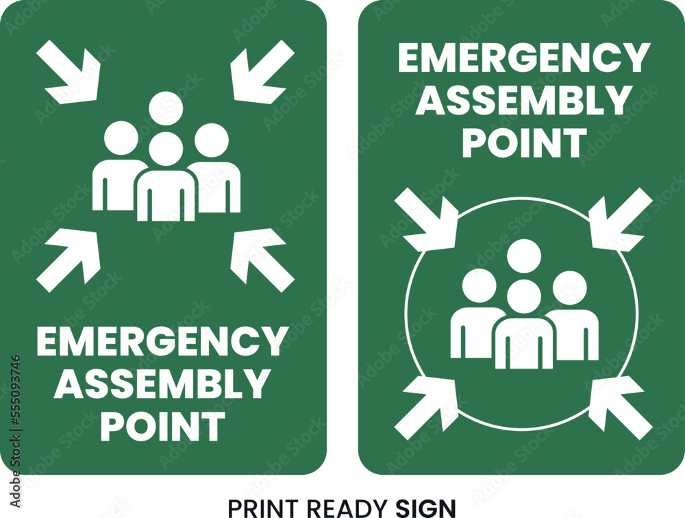 Emergency assembly point print ready sign vector Stock Vector | Adobe Stock