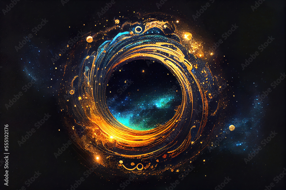 magical fantasy black hole portal in the space with colorful nebula ...