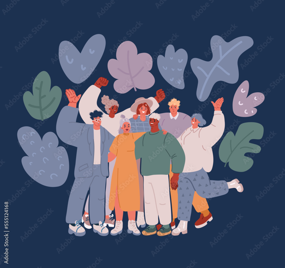 Cartoon vector illustration of Multicultural team. Unity in diversity ...