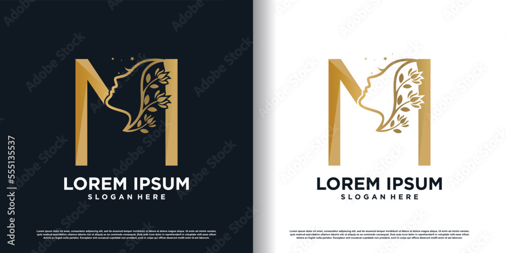 letter m logo icon with beauty women concept premium vector Stock ...