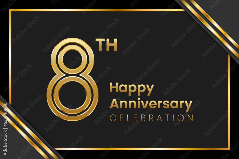 8th Anniversary. Anniversary Template Design With Golden Text, Vector ...