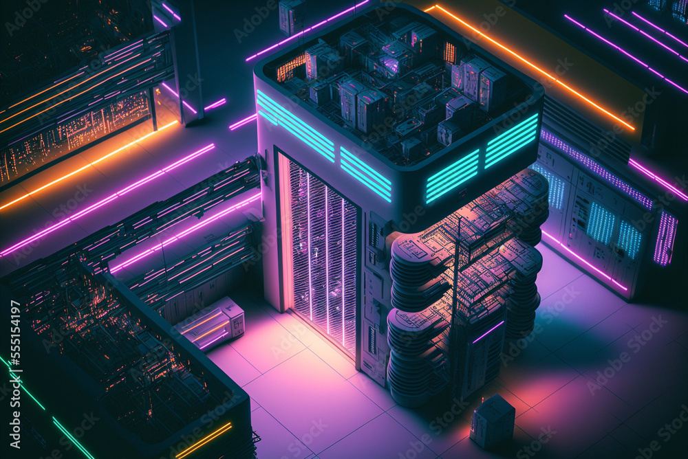 Generative ai server racks in computer network security server room ...