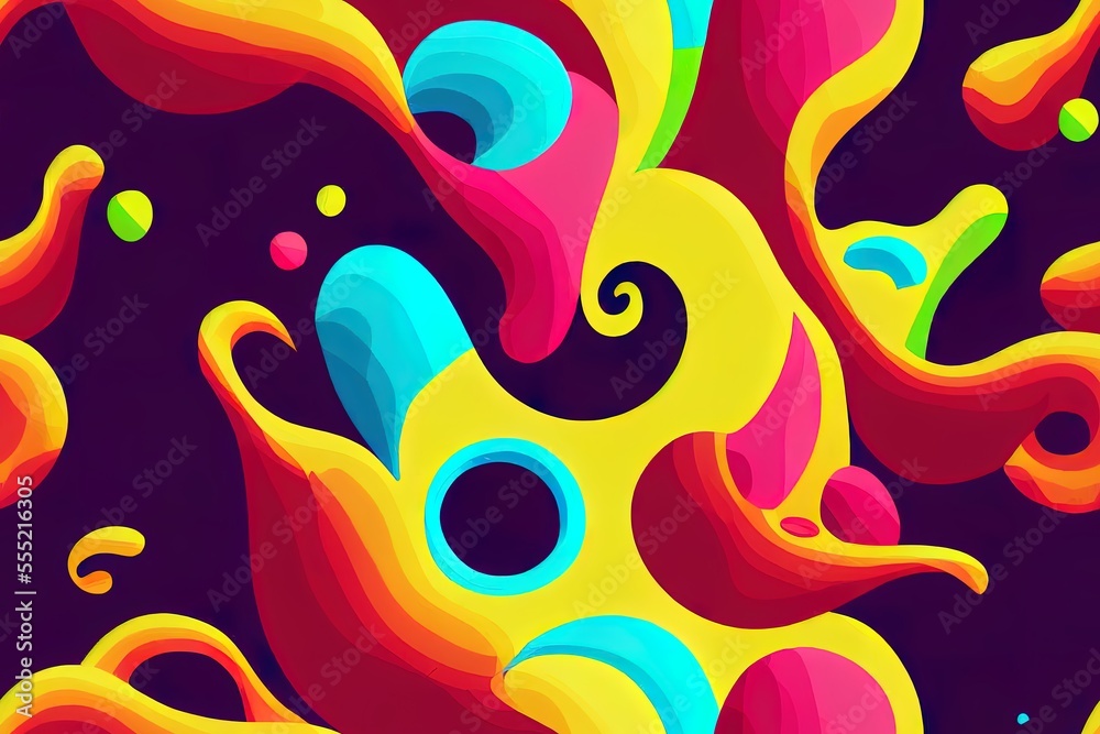 Seamless pattern with a melting smiley face from a cartoon. Colorful ...