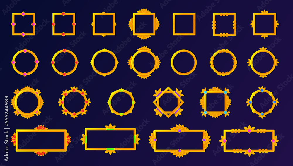 Game frame vector set, avatar UI fantasy RPG gold border, medieval ...