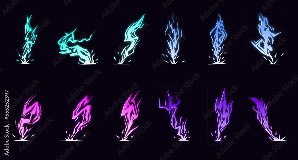 Cartoon lightning effect. Sprite sheet of lightning strike. Animation ...