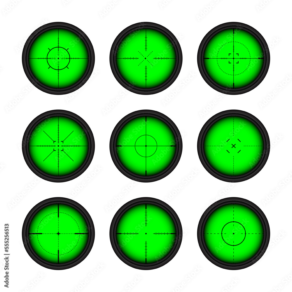Vetor Various weapon night sights, sniper rifle optical scopes. Hunting ...