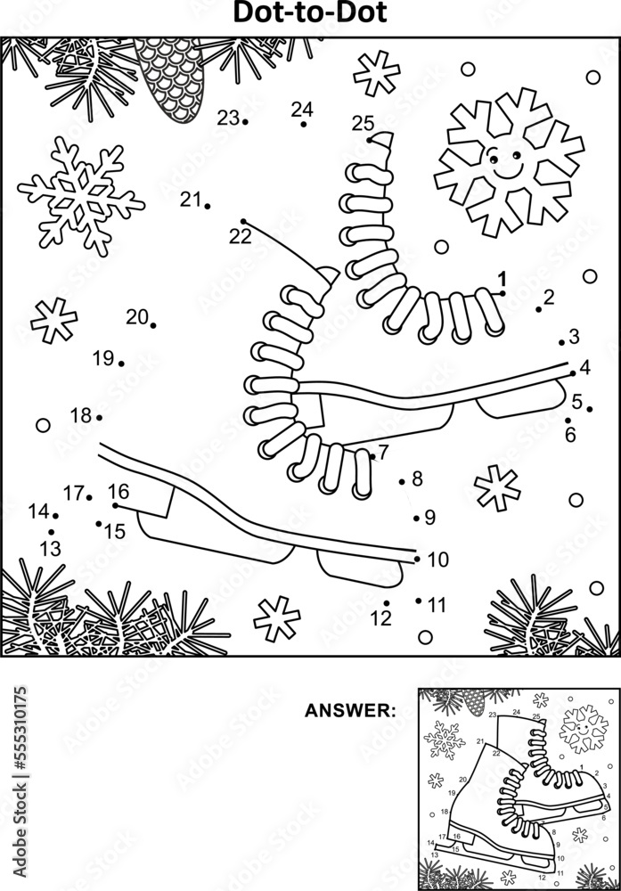 Figure skates dot-to-dot picture puzzle and coloring page activity ...