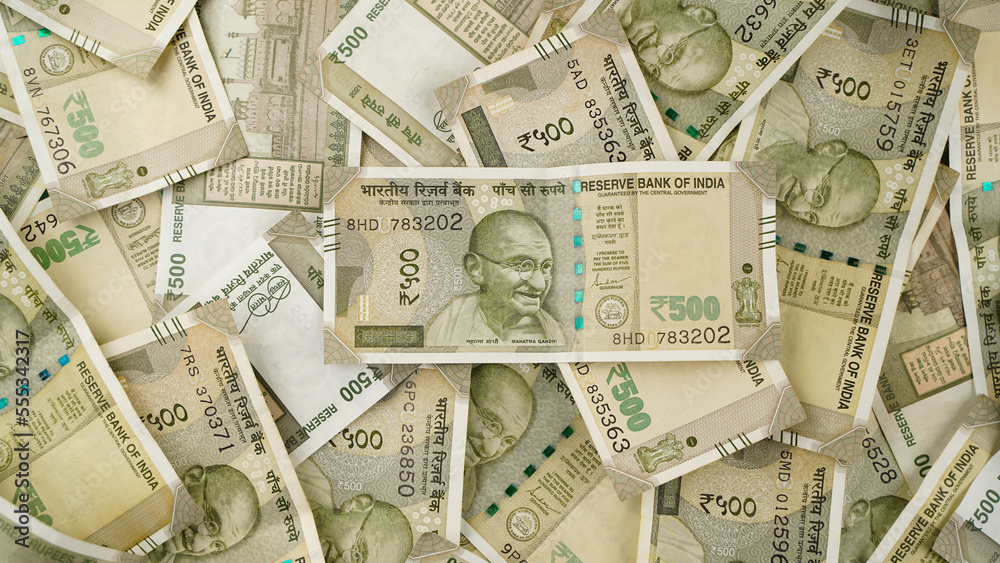 Indian Rupees background, Pile of Indian money cash. Five hundred rupee ...