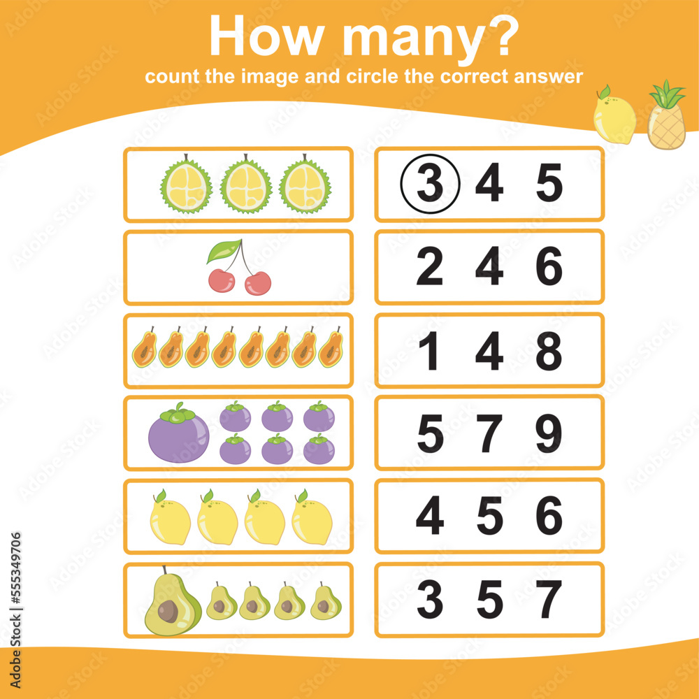 Let's count the fruits and circle the correct number. Counting ...
