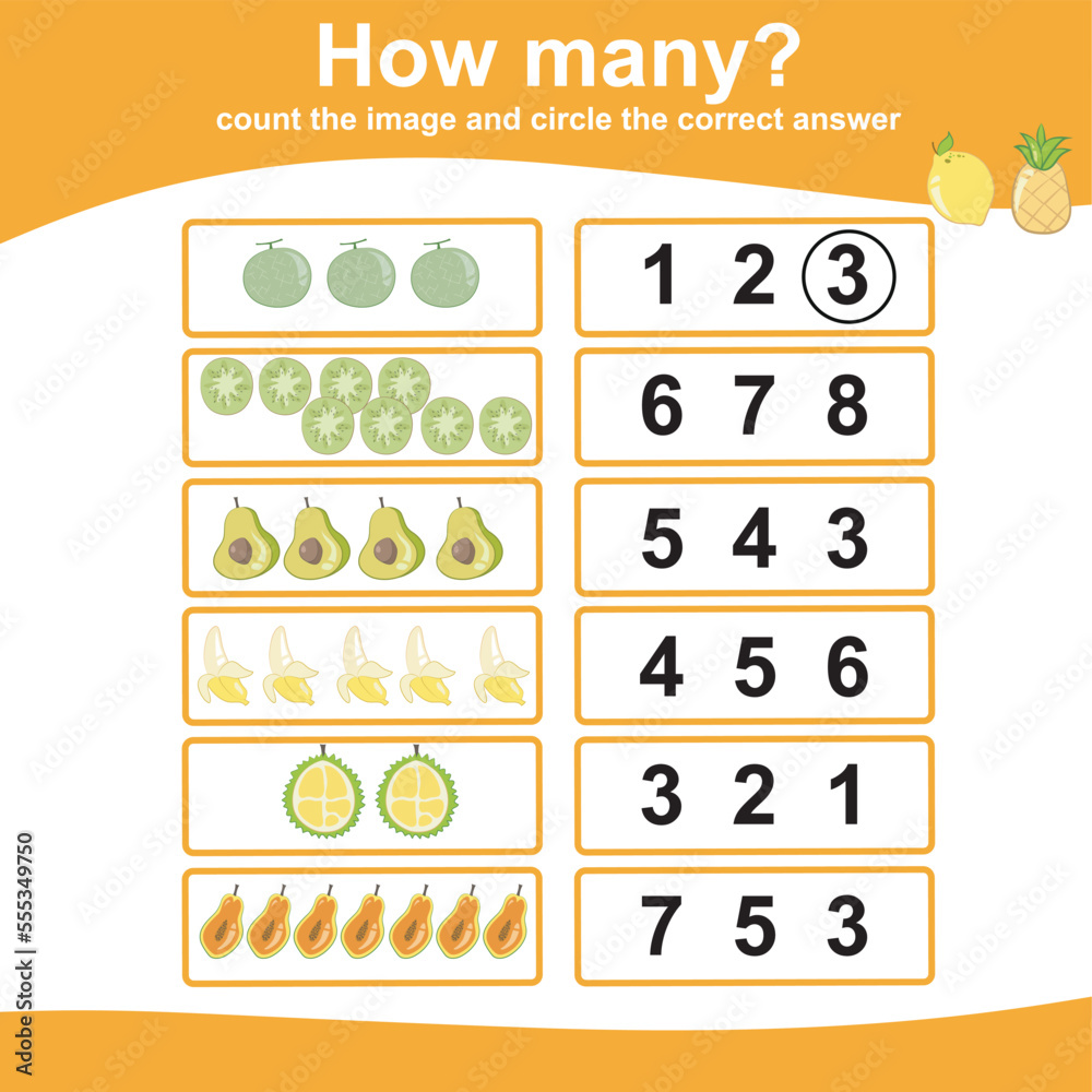 Let's count the fruits and circle the correct number. Counting ...