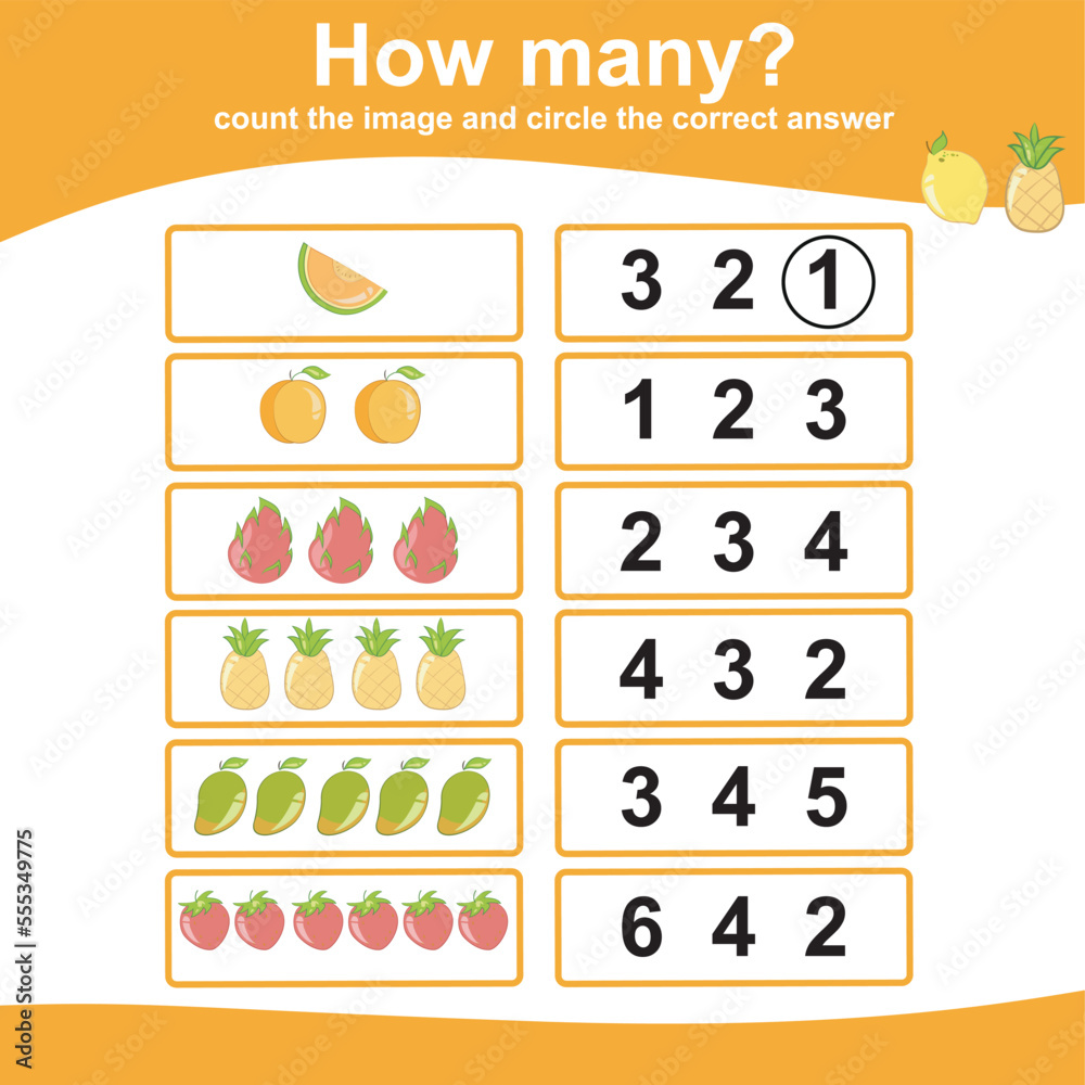 Let's count the fruits and circle the correct number. Counting ...