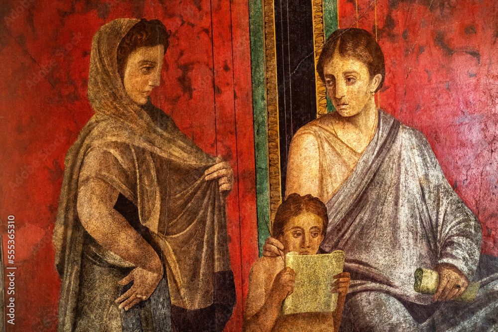 Ancient Roman fresco in Pompeii showing a detail of the mystery cult of ...