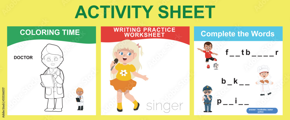 Vetor 3 in 1 Activity Kit for children with Kids Profession Dreams ...