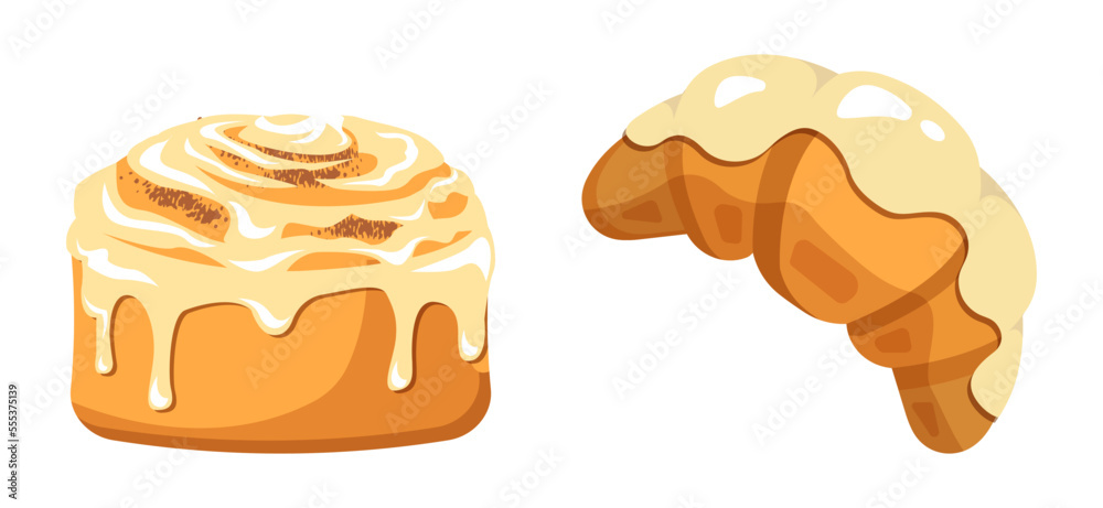 Croissant and pastry vector set illustration in graphic style. Bakery ...
