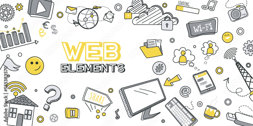 Web elements concept for banner design with flat line doodle pattern ...