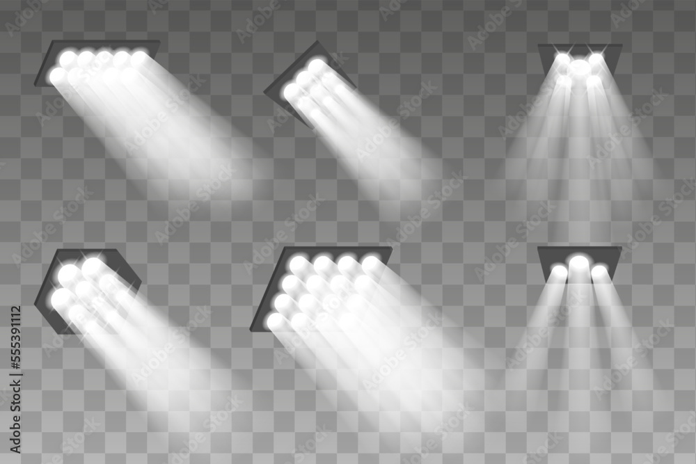 Stadium spotlights. Football field directional light sources, realistic ...