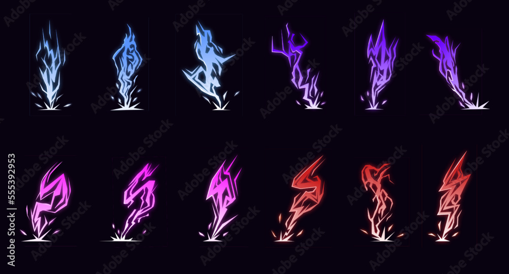 Stock-Vektorgrafik „Cartoon lightning effect. Sprite sheet of lightning ...
