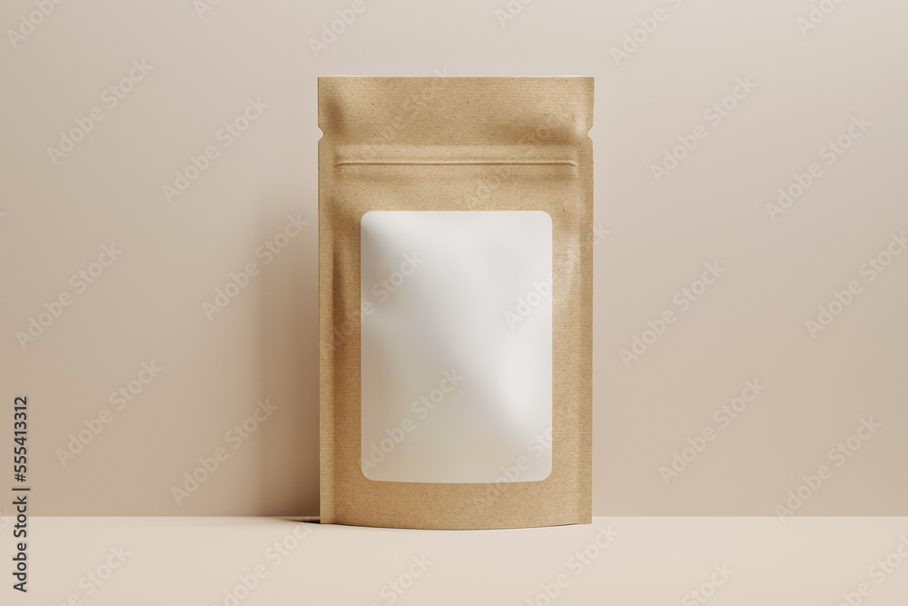 Kraft paper sachet zipper packaging mockup. 3D rendering Stock ...