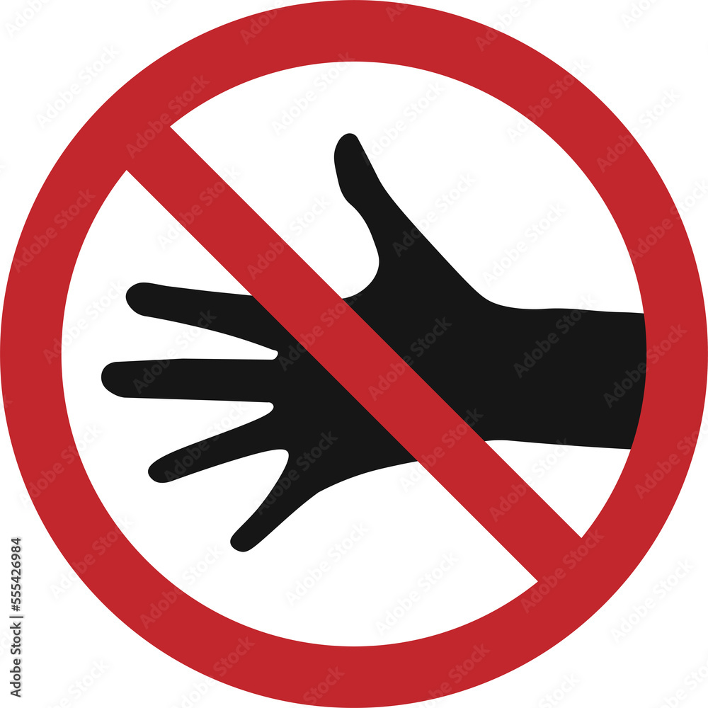 Isolated flat illustration of transparent red crossed out and black arm ...