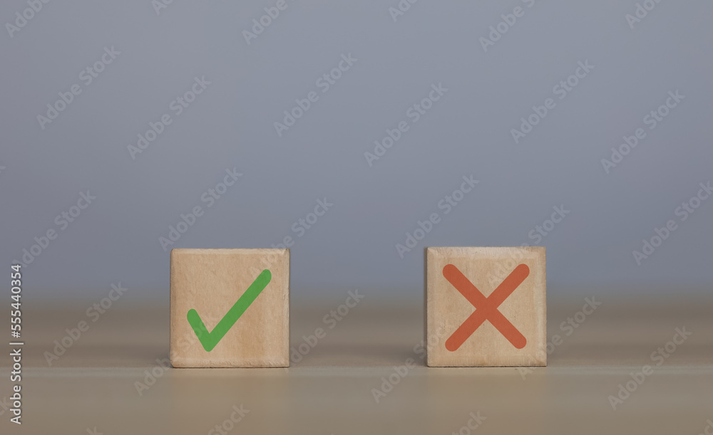 wooden block yes or no symbol and checkmark Alternative concepts ...