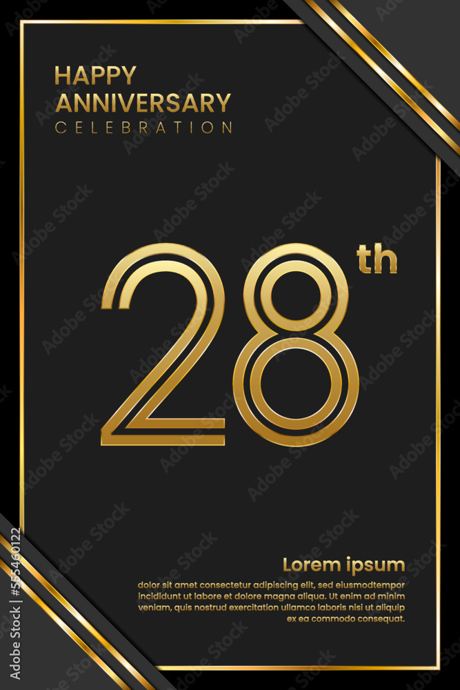28th Anniversary. Anniversary Template Design With Golden Text. Double ...